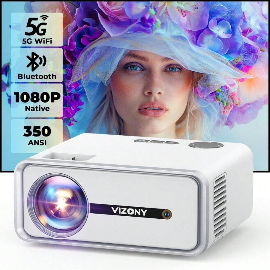 Projector With 5G WiFi Bluetooth 4K Support 450ANSI Native 1080P Home ...