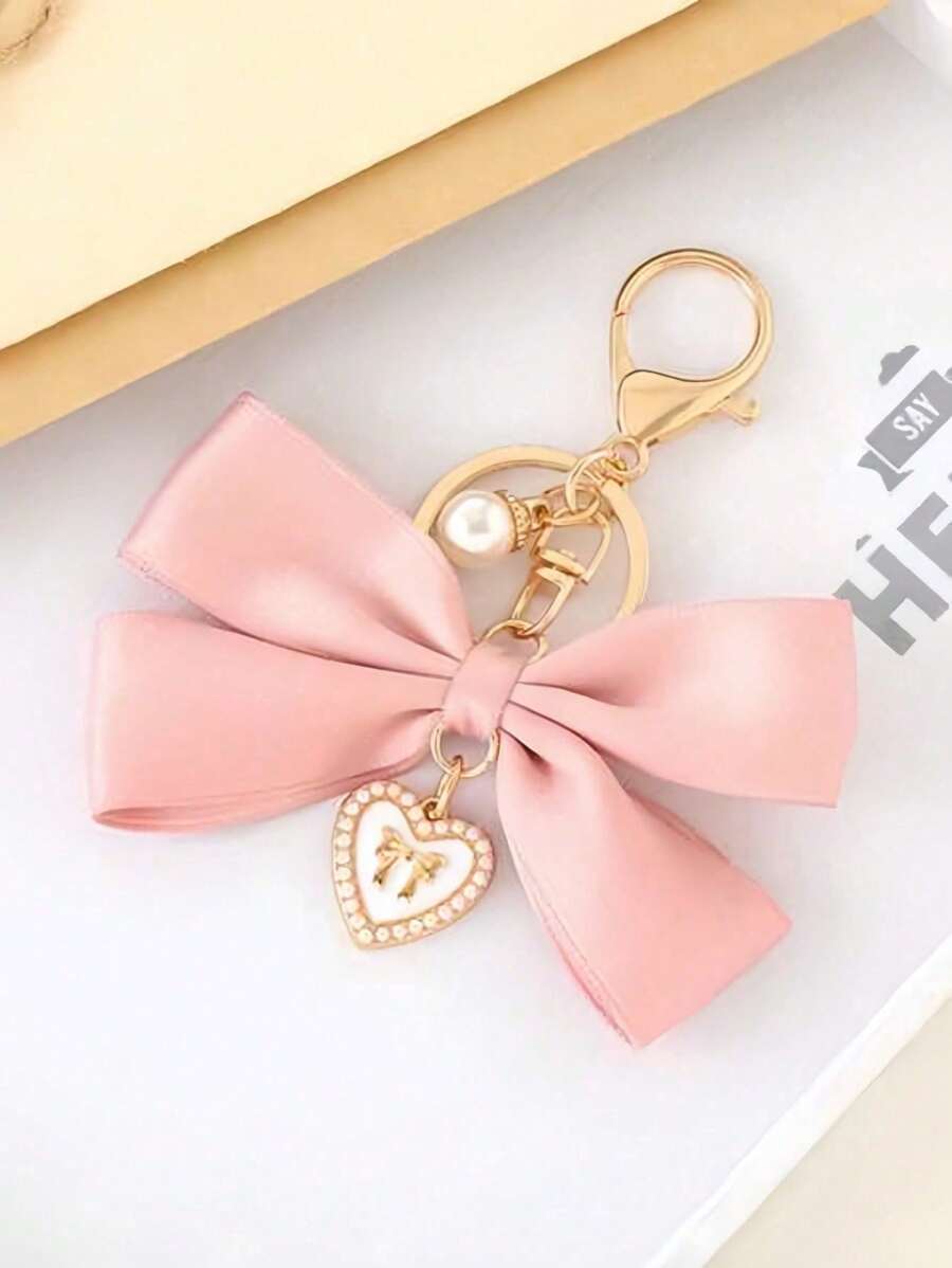 Cute Bow With Pearl Bag Pendant Bag Accessories Faux Pearl Keychain ...