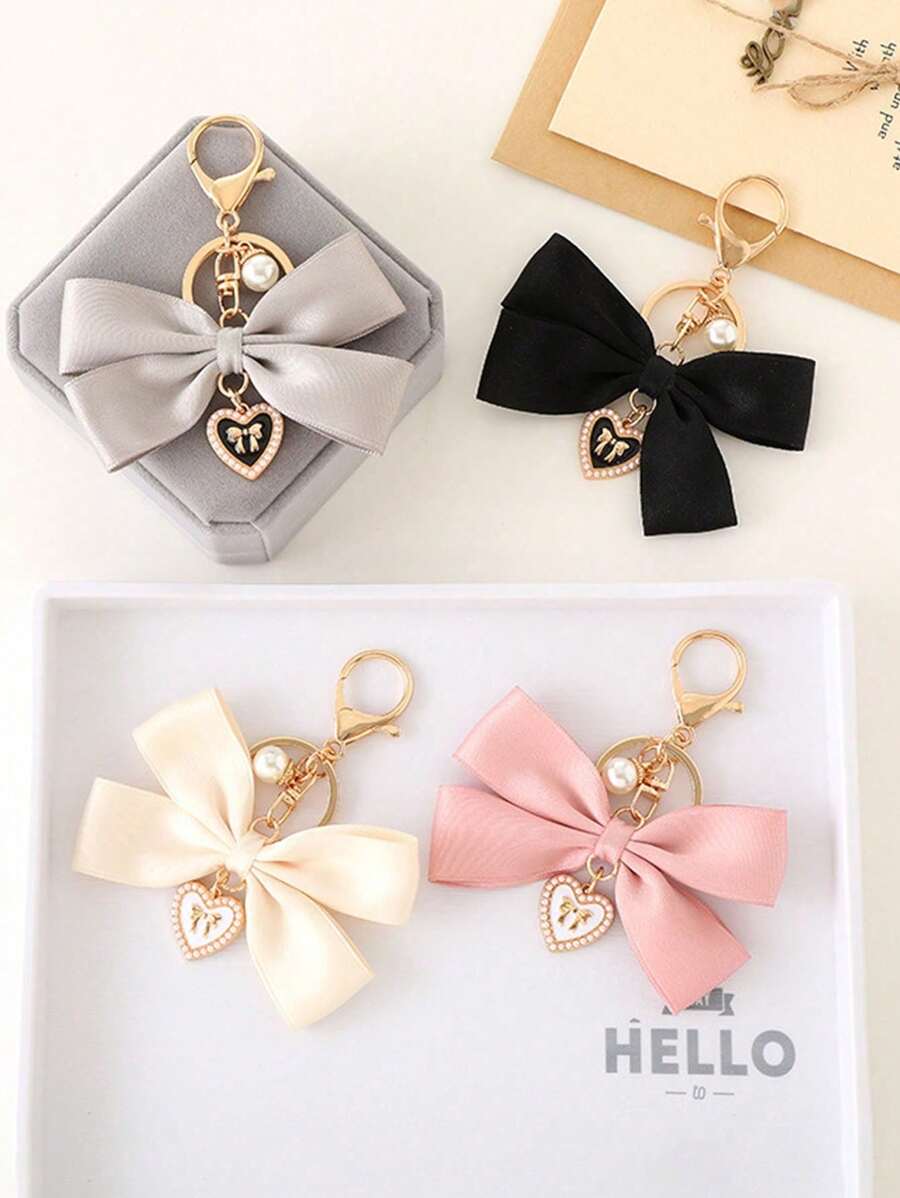 Cute Bow With Pearl Bag Pendant Bag Accessories Faux Pearl Keychain ...