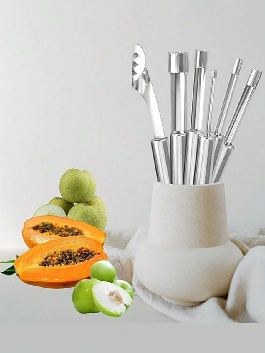6 Pieces Corer And Pitter Fruit & Vegetable Multi-Function Stainless Corer And Pitter Remover ...