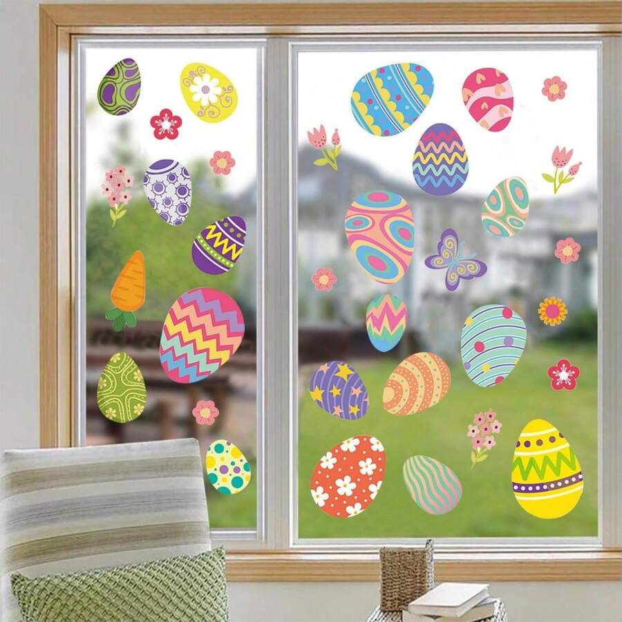2/4 Sheets Easter Eggs Window Clings Bunny Chicken Egg Window Sticker ...
