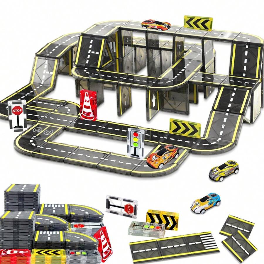 Magnetic Road Set With Car Set Magnet Building Blocks For Children's ...