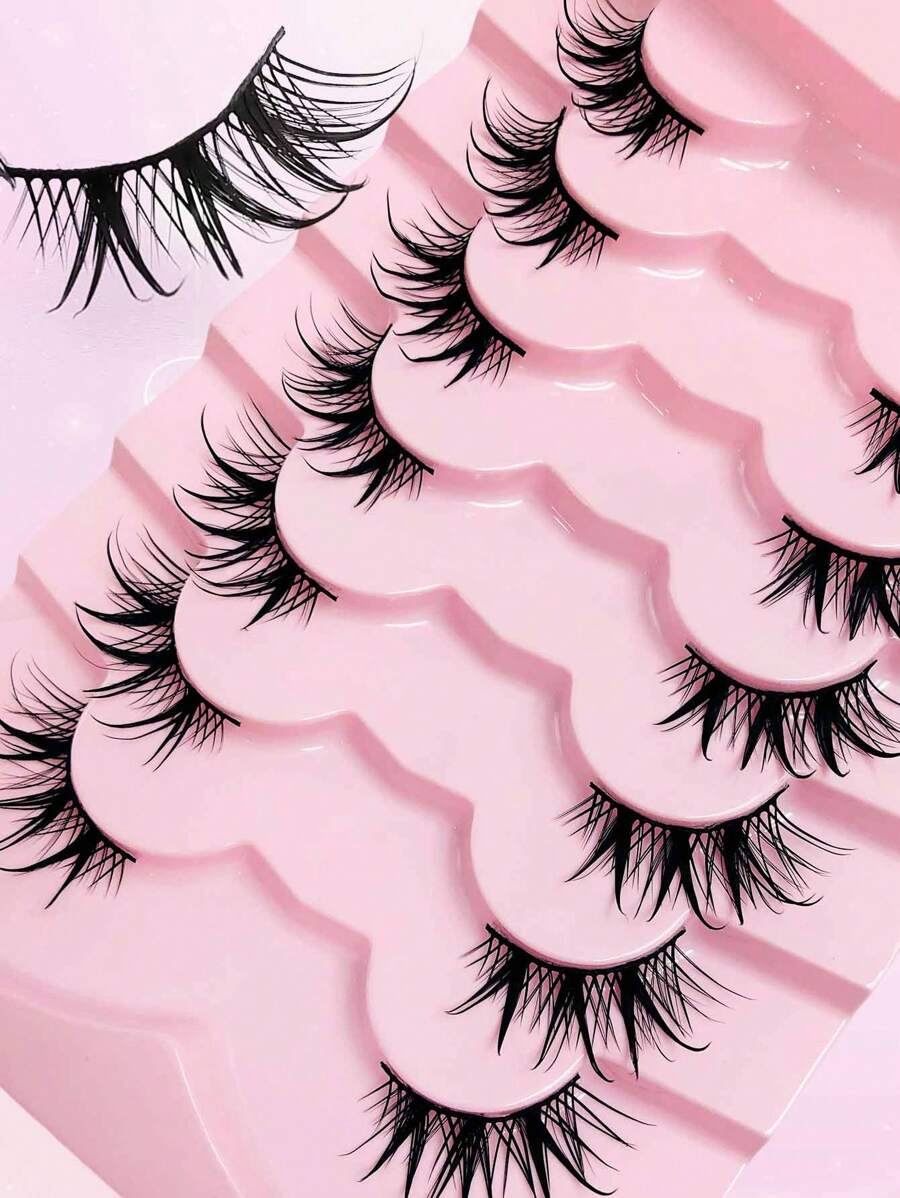 Asiteo 7 Pairs Half Wet Look Eye Lashes With Transparent Stem Natural ...