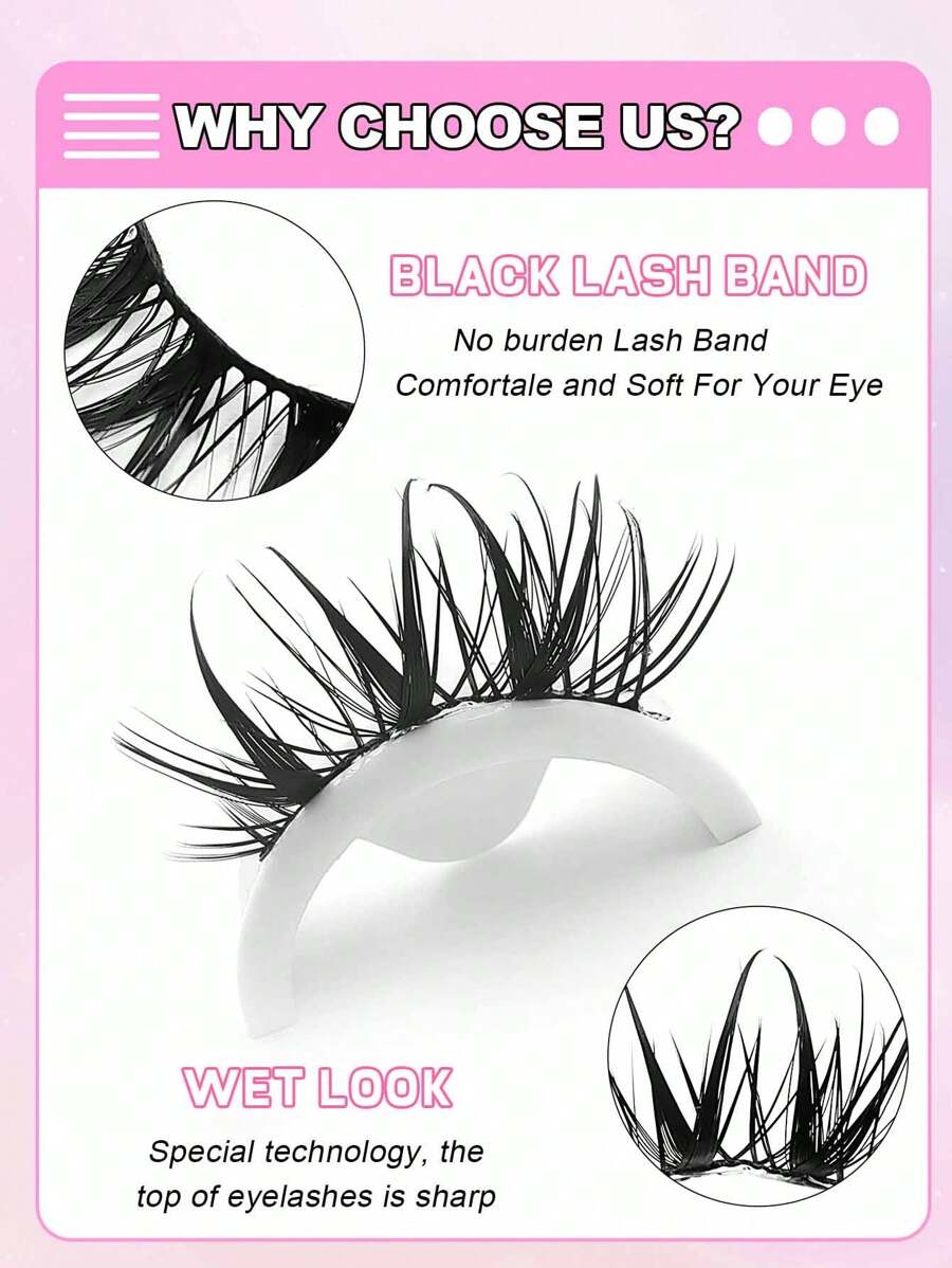 Asiteo 7 Pairs Half Wet Look Eye Lashes With Transparent Stem Natural ...