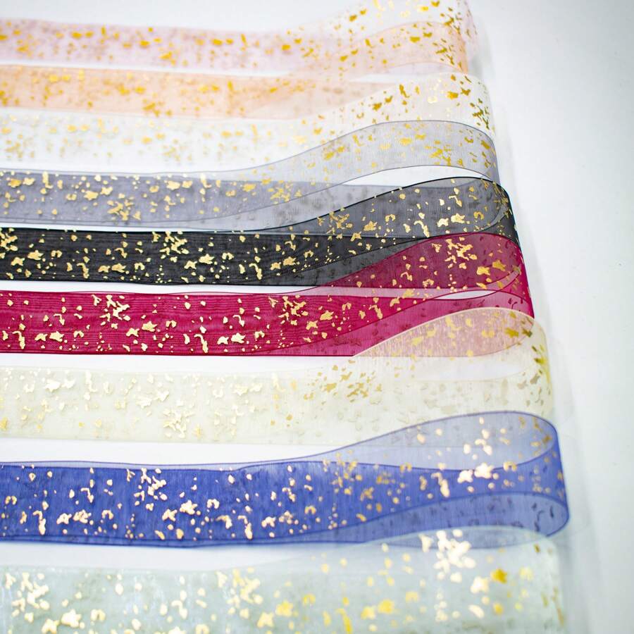 1 Pair Of 2.5cm Wide Hot Stamping Cracking Organza Ribbon, DIY Bow ...