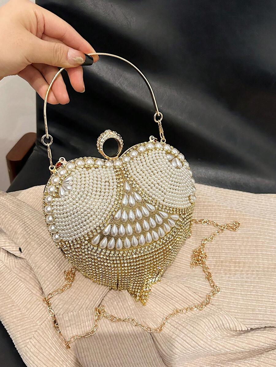 New European & American Style Pearl & Rhinestone Studded Heart-Shaped ...