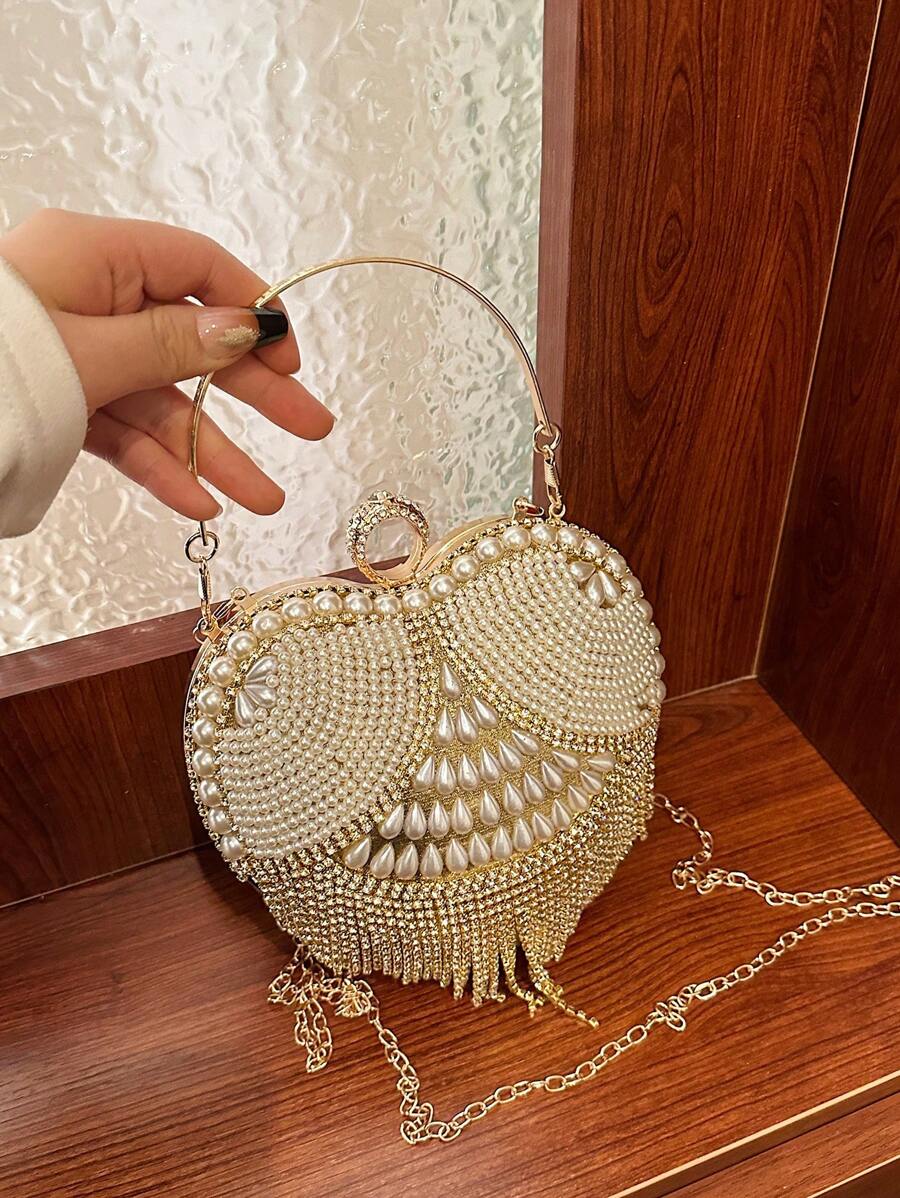 New European & American Style Pearl & Rhinestone Studded Heart-Shaped ...