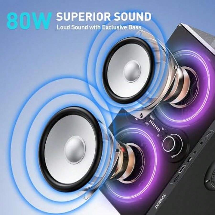 TPBEAT 80W Peak Bluetooth Speaker 100dB Loud TWS Stereo With BassUp Portable Wireless Speaker ...