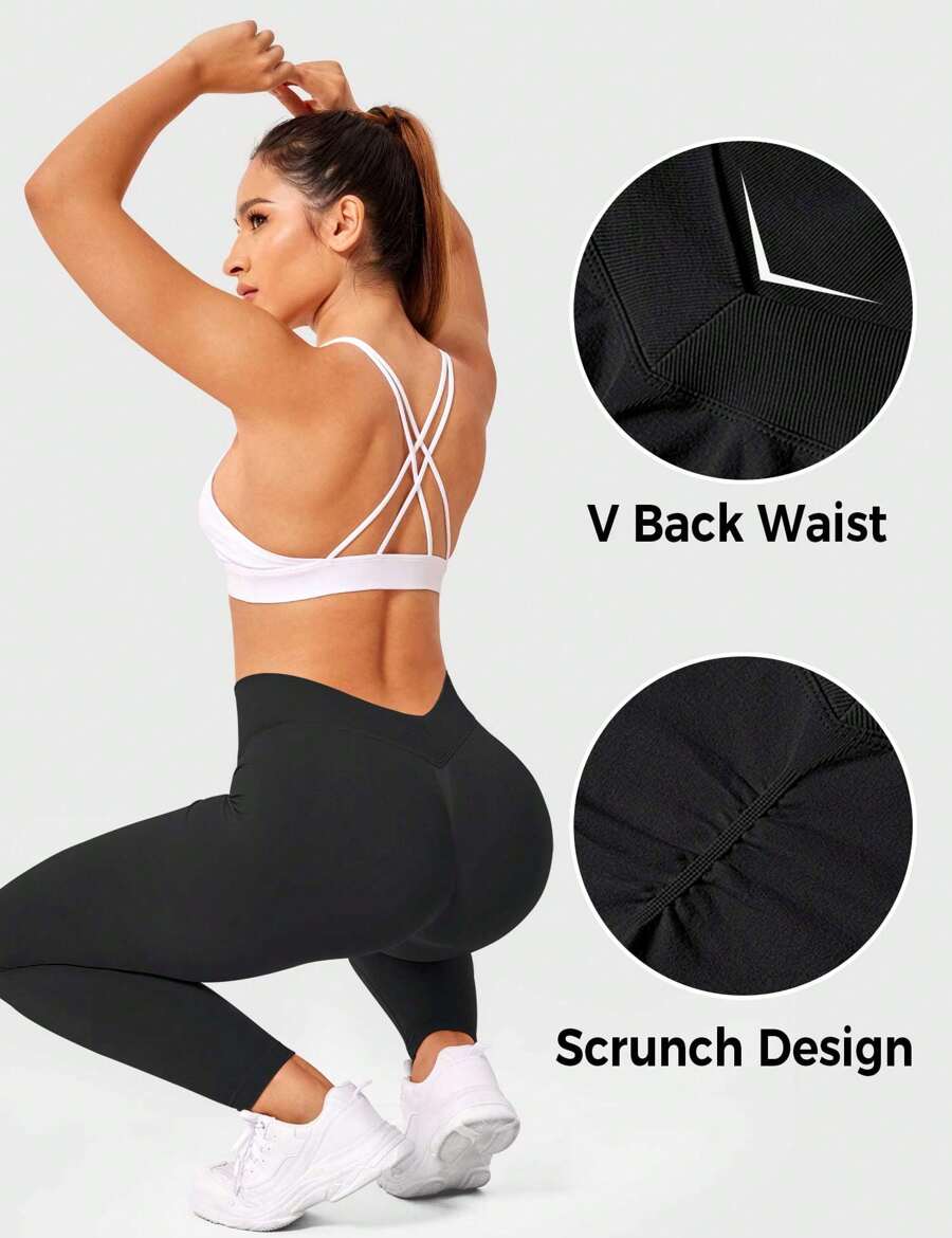 VOYJOY V-Back Scrunch Butt Workout Leggings Women Seamless Gym Yoga Leggings High Waist Active ...