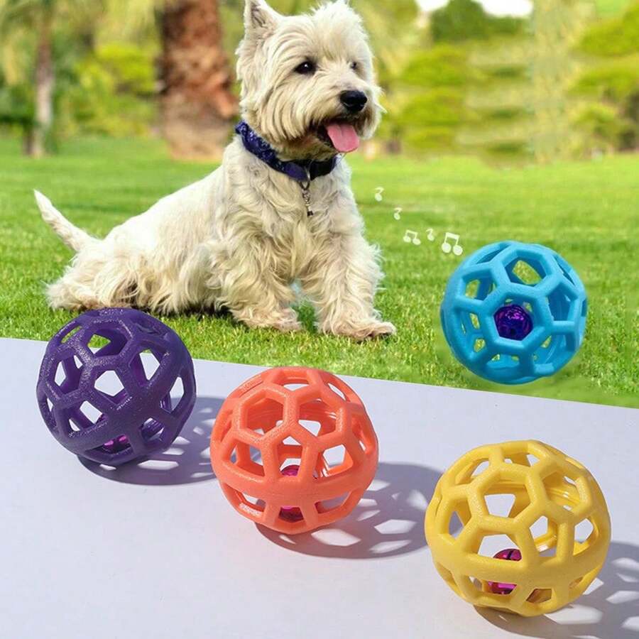 Pet Toys Dog Hollow Ball Bell Toy TPR Plastic Rubber Interactive Treat ...