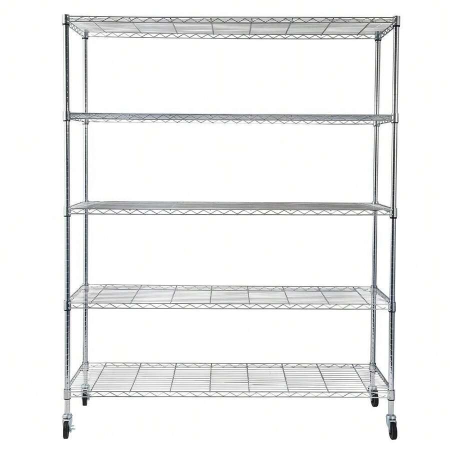 5 Tier Wire Rolling Shelving Unit On Wheels Adjustable Storage Racks ...
