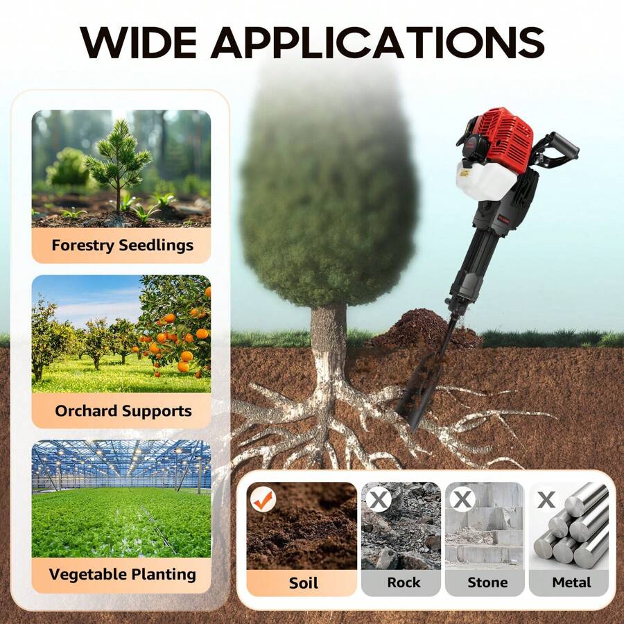 52CC Gas Powered Excavator Garden Tree Digger Shovel Rock Drill Machine ...