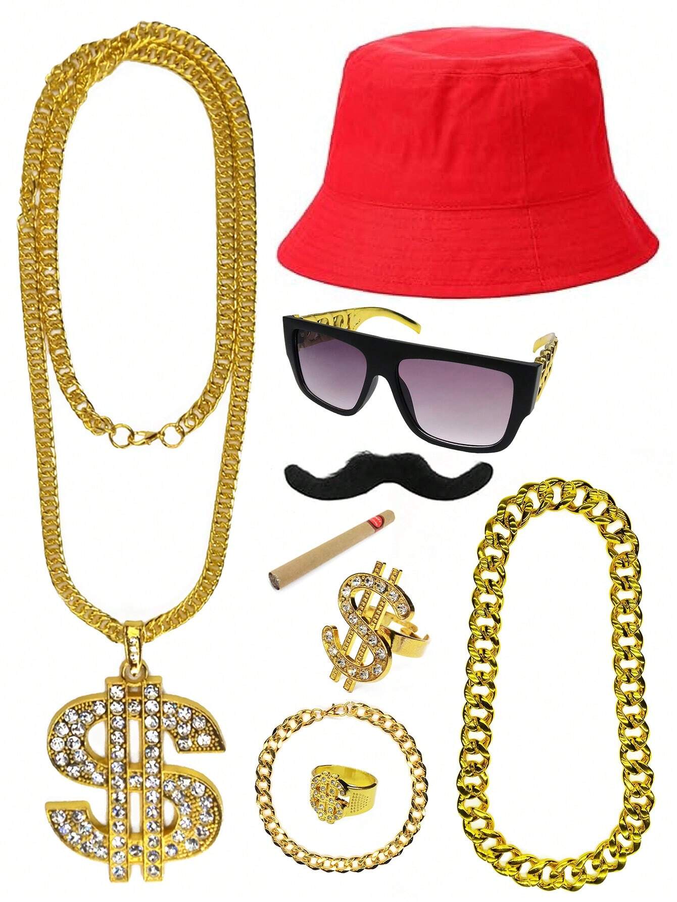 D EXCEED 9 Pcs 80s Hip Hop Costume Kit For Men Women, Rapper ...