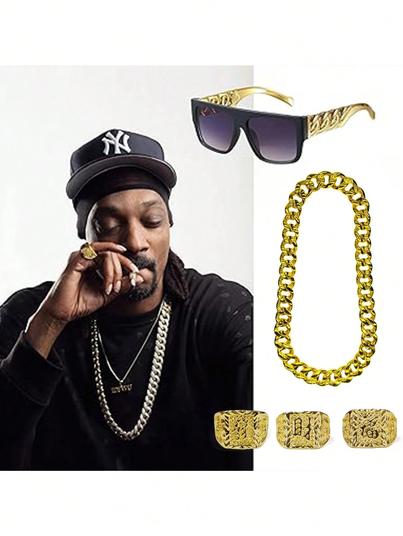 D EXCEED 9 Pcs 80s Hip Hop Costume Kit For Men Women, Rapper ...