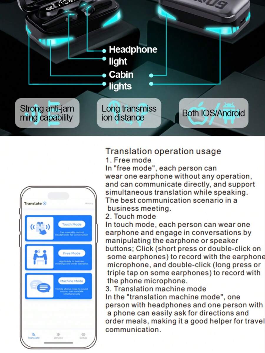 גרסת תרגום חכמה DM09 AI אוזניות מתרגם Bluetooth In-Ear, משחקים ומוזיקה אוניברסליים, תרגום דו ...