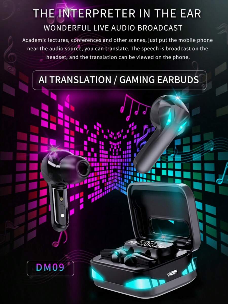 سماعة أذن بلوتوث للحصول على ترجمة ذكية، DM09 نسخة ترجمة ألعاب ذكية، تدعم الترجمة المتبادلة لأكثر ...