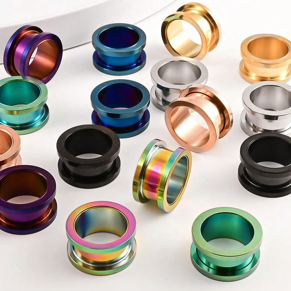 Set Of 16 Pcs 316 Stainless Steel Ear Plugs Large Gauges Stretching Screw Fit Tunnels Gauge 2g ...