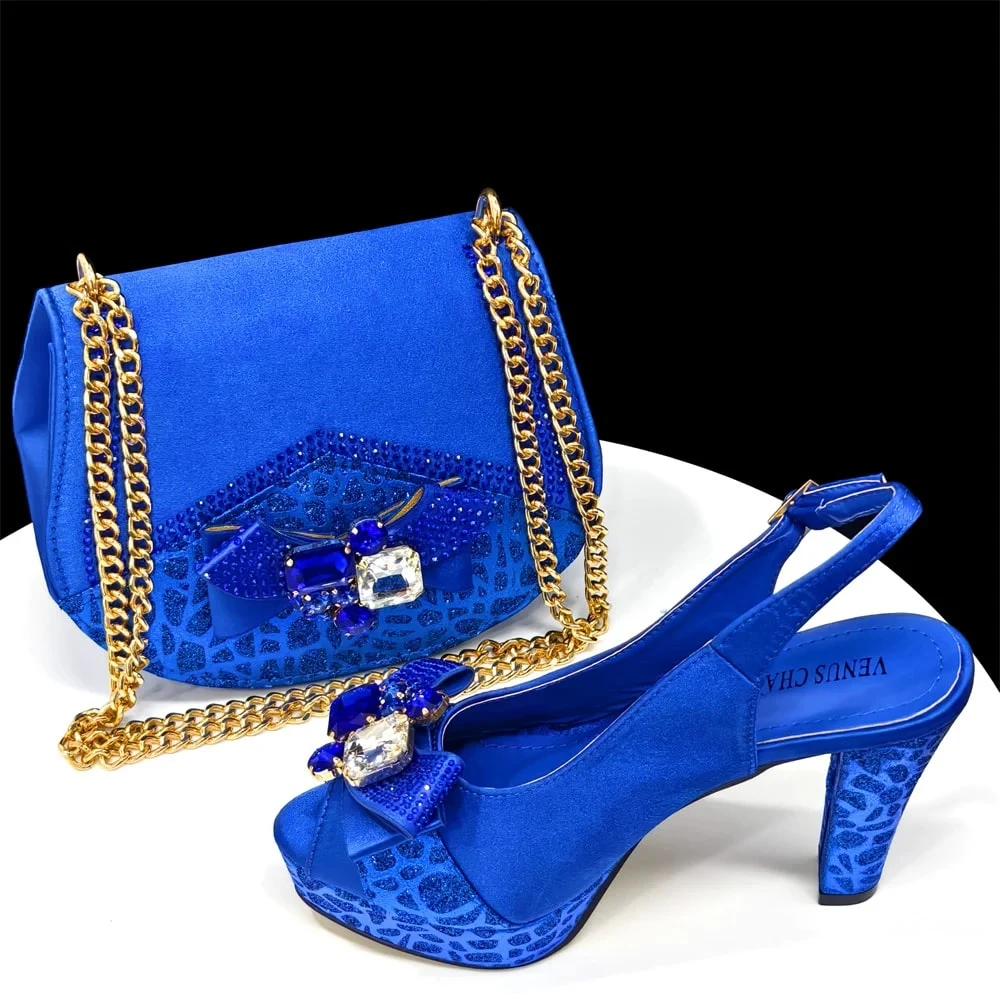 Venus Chan Nigerian Women Heel Party Shoes And Bag Set Royal Blue ...