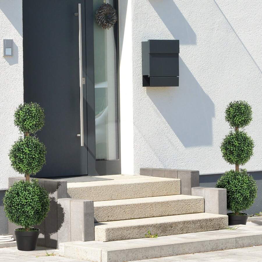 HOMCOM Set Of 2 Fake Plants, Artificial Trees In Pot, Ball Boxwood ...