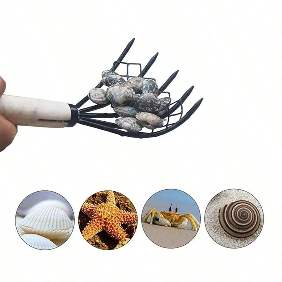 Clam Rake With Net 5 Claw Wood Handle Rake Shell Digging Tool Dig ...