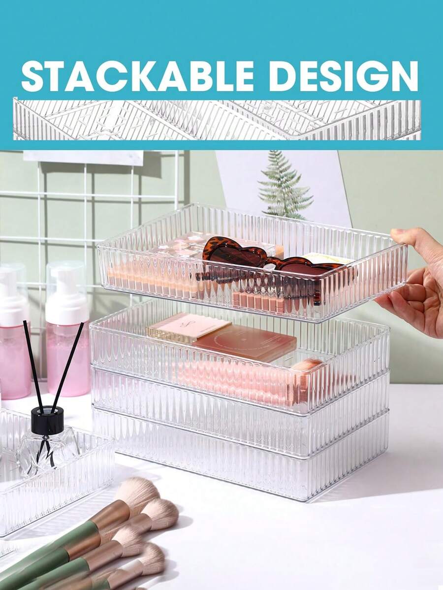 1 Pc Clear Drawer Organizers Bins Stackable Makeup And Vanity Drawer ...