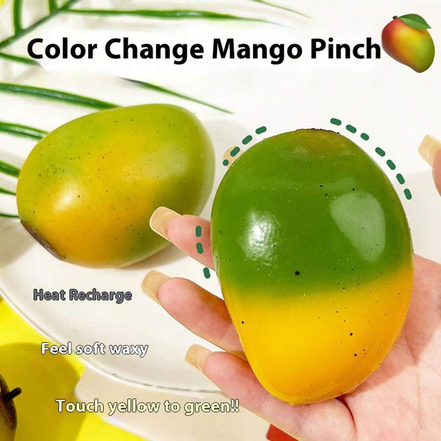 1pc Small Size Creative Temperature-Sensitive Mango Squeeze Toy, Realistic Fruit Squishy Slow ...