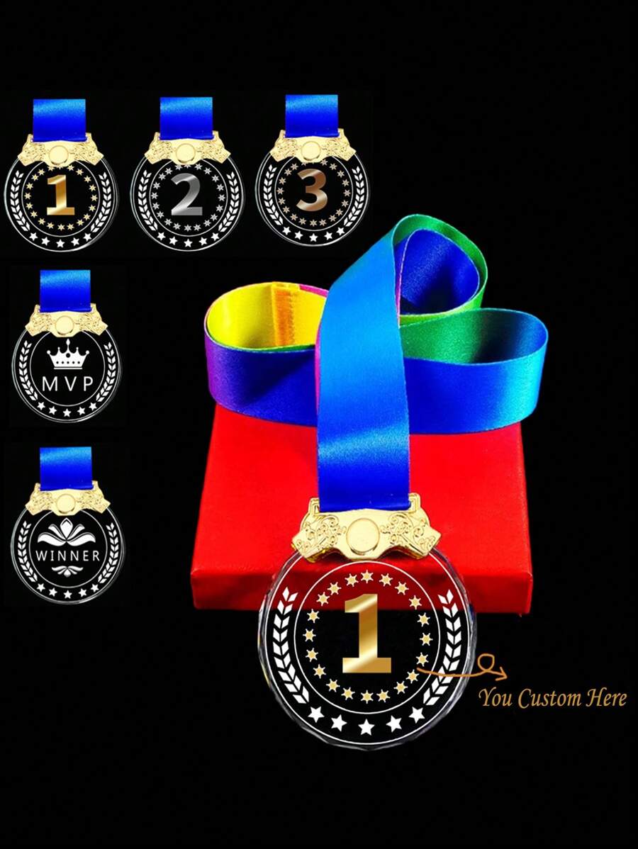 Medaglie di cristallo, oro, argento, bronzo, trofei di vetro per sport, con nastro 1°, 2°, 3 ...