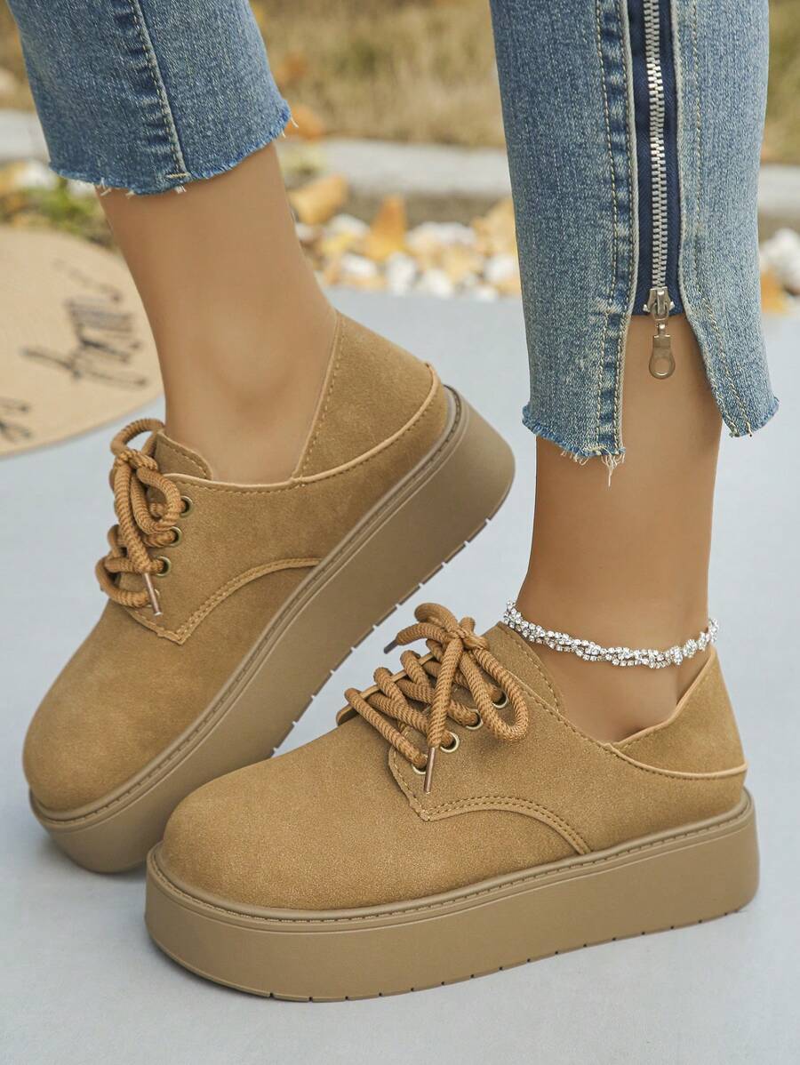 Retro Platform Shoes For Women, 2025 Spring/Autumn New Slip-On Slip On Chunky Toe Lace-Up ...