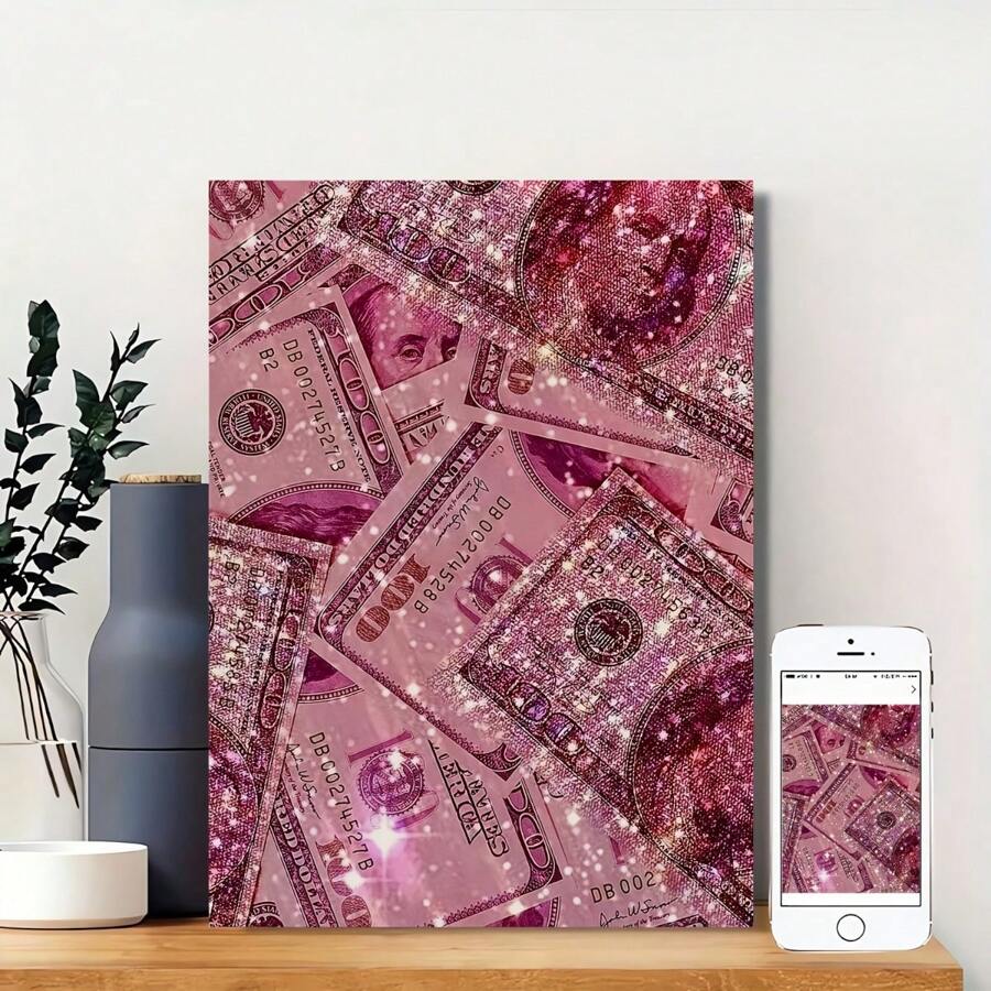 Sparkling Pink Glitter Money Canvas Wall Art - Framed 1.5" Thick ...