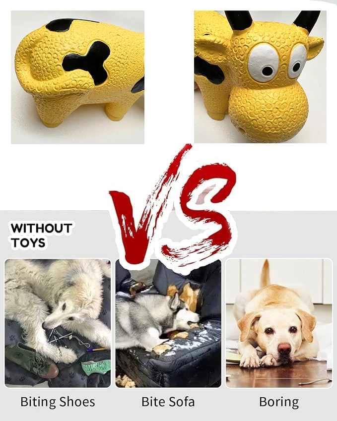 Squeaky Cartoon Mini Cow Toy, Natural Latex, & Safe, Designed For Cats ...