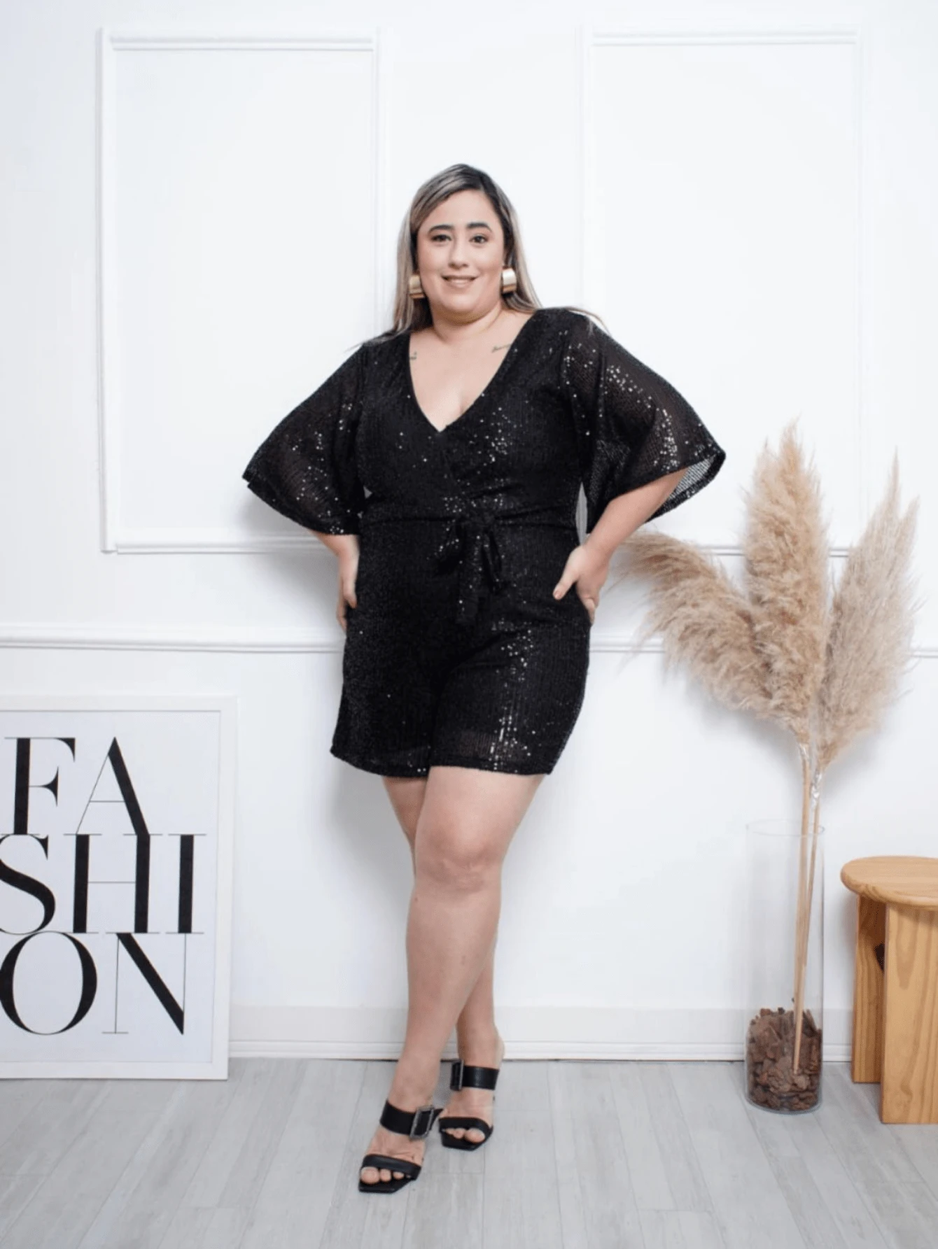Plus Size Sequin Jumpsuit, Flare Sleeves And V-Neck, Party Fashion ...