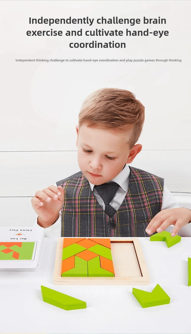 Wooden Geometry Puzzle Block 7-Piece Tangram Brain Teaser Puzzle Game ...