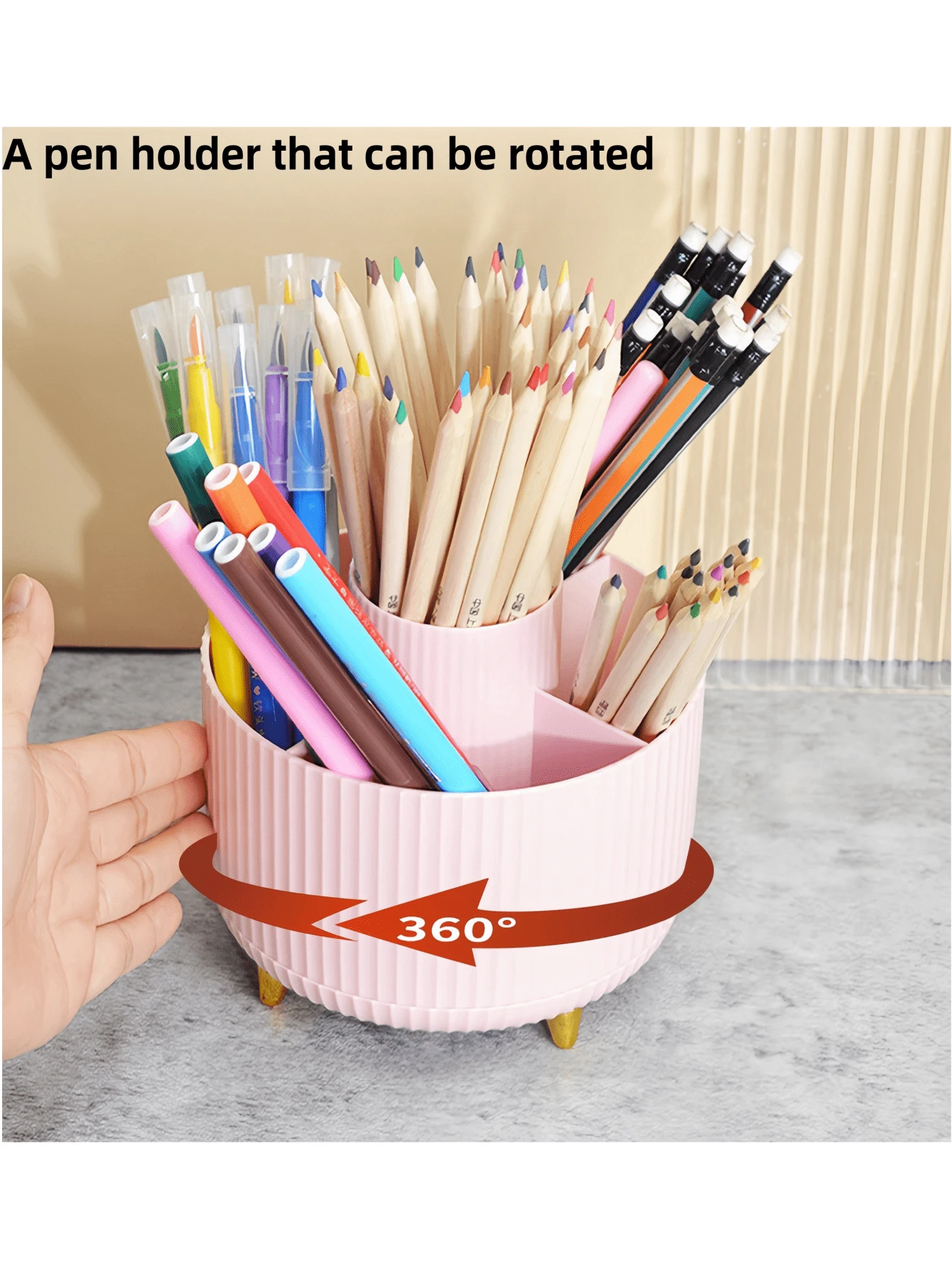 1pc 360-Degree Rotating Pen Holder, Multiple Colors, Gold Tripod, Table ...