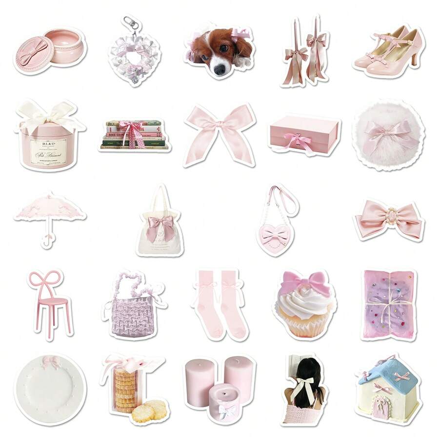 50 Pieces Cute Pink Bowknot Aesthetic Stickers, Pink Girly Stickers For ...