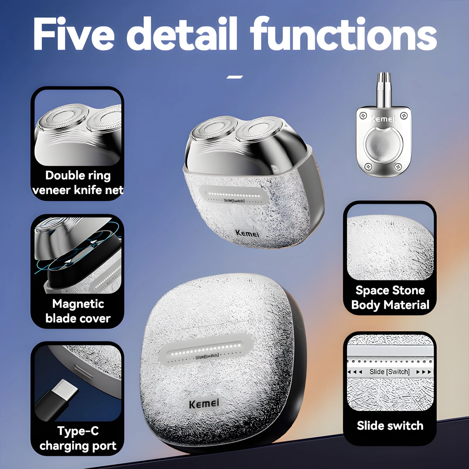 Kemei Kemei KM-T288 Mini rasoir électrique, tondeuse à barbe et à poils ...