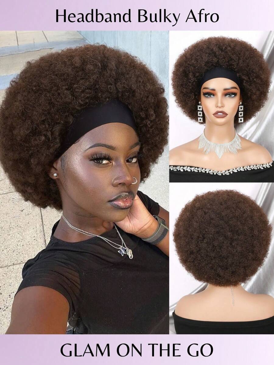 Afro Headband Wig Short Afro Kinky Curly Wigs For Black Women,Natural ...