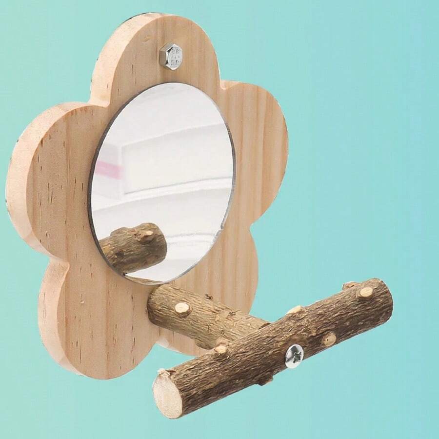 Wooden Bird Perch Natural Wood Bird Perch Stand With Mirror Parrots ...