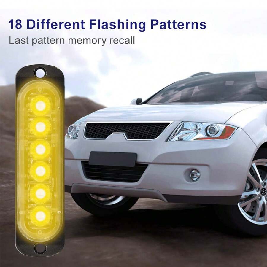8-Pack 6-LED Amber Strobe Lights Kit: 12V-24V Emergency Vehicle Lights ...