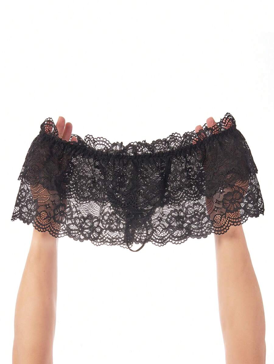 1pc Men's Sexy Underwear Briefs, Lace Sheer Ruffle Thong, See-Through Party Lingerie | SHEIN USA