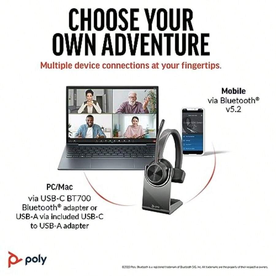 Poly Voyager 4310 UC Wireless Headset And Charge Stand Single Ear Bluetooth Headset Noise ...