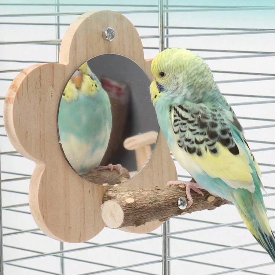 Wooden Bird Perch Natural Wood Bird Perch Stand With Mirror Parrots ...