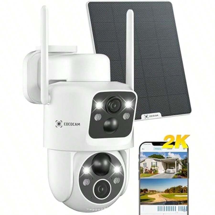 2K Outdoor Wireless Security Camera Dual Lens Dual PIR Solar CCTV ...