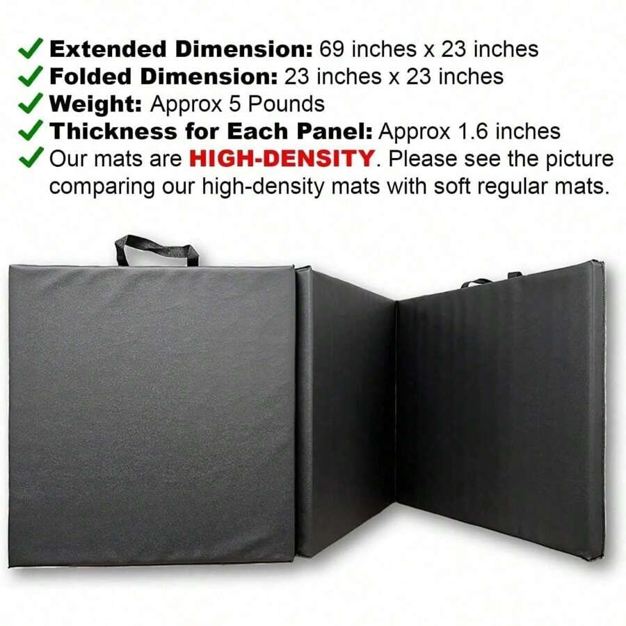 Tri-Fold Folding Exercise Mat - Thick And High-Density Firm Mat With ...