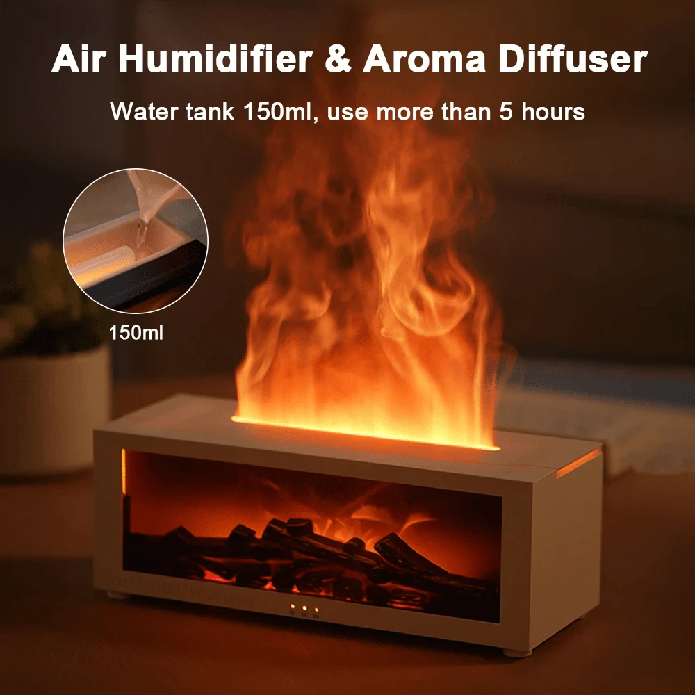 Air Humidifier Flame Fireplace Aromatherapy Machine Desktop Air Diffuser Essential Oil With ...