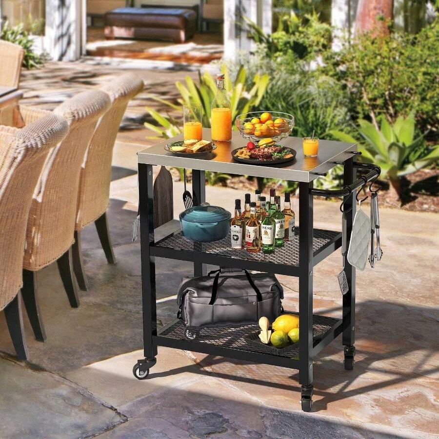Outdoor Grill Cart Oven Stand Stainless Steel Flattop BBQ Prep Table ...