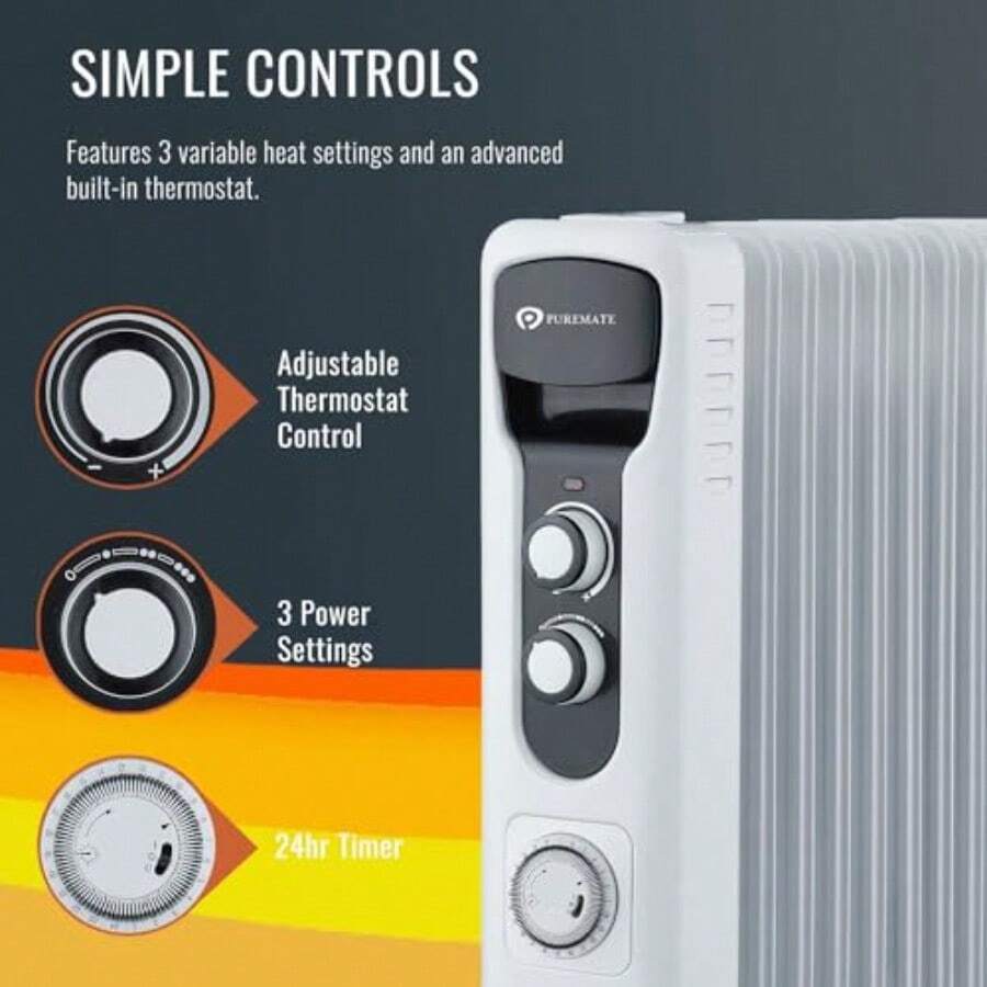 Oil Filled Radiator 2500W 11 Fin Portable Electric Heater With 3 Power ...