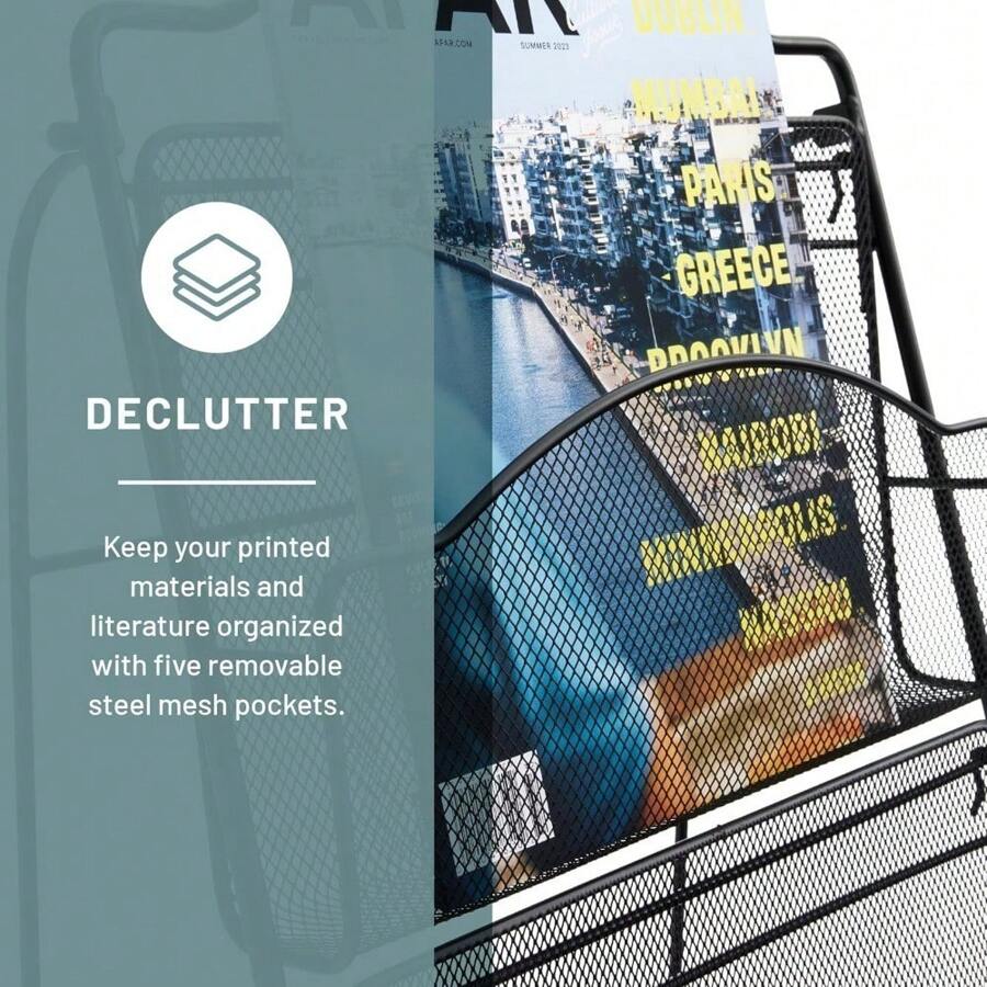 Onyx Mesh Magazine Holder, Ladder Style Display Rack With 5 Pockets ...