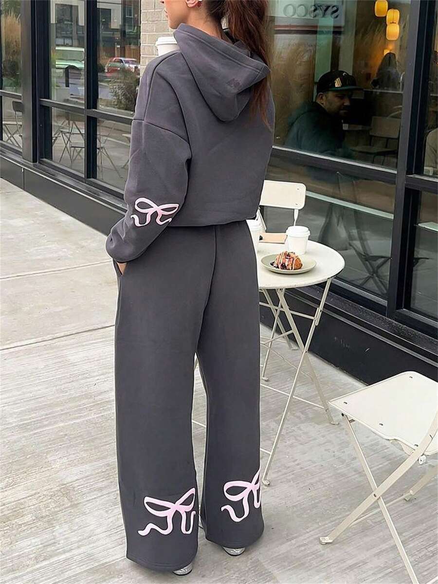 Women's Y2k Bow 2 Piece Outfits Cute Bow Graphic Print Long Sleeve ...