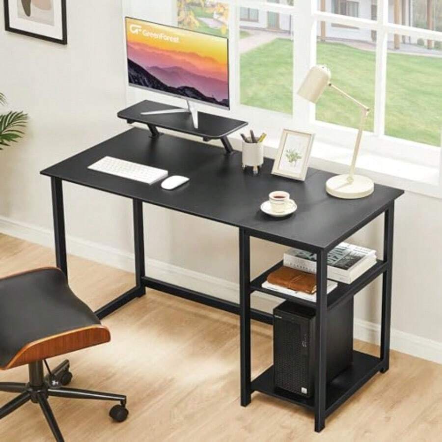 100cm Green Forest Computer Desk With Monitor Stand Reversible Storage ...