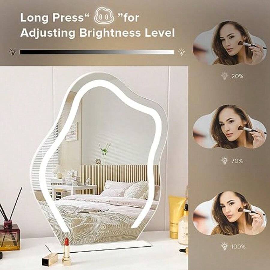 Bear Shape Vanity Mirror 40x35cm Mirror Dimmable 3 Color LED Lightstrip ...